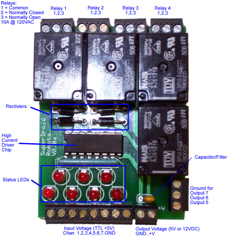 7 Chan High Cur TTL Driver with 1 Power 5V Relay